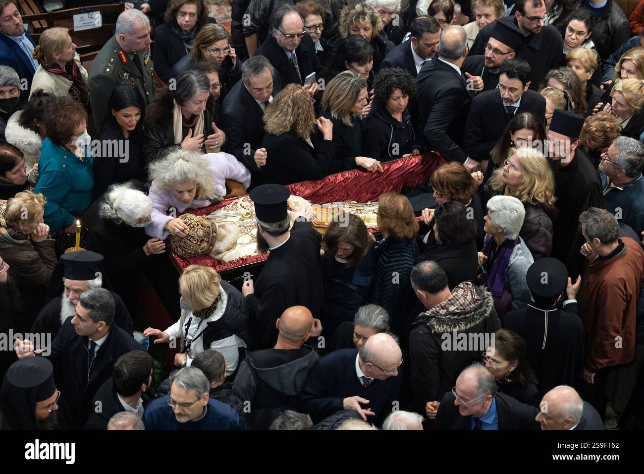 People pay tribute around the body of the late Albania's Archbishop ...