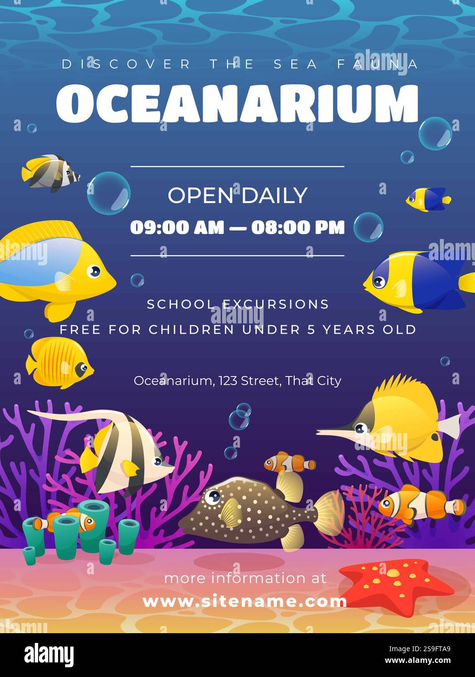 Exotic fish exhibition poster. Tropical marine life, invitational ...