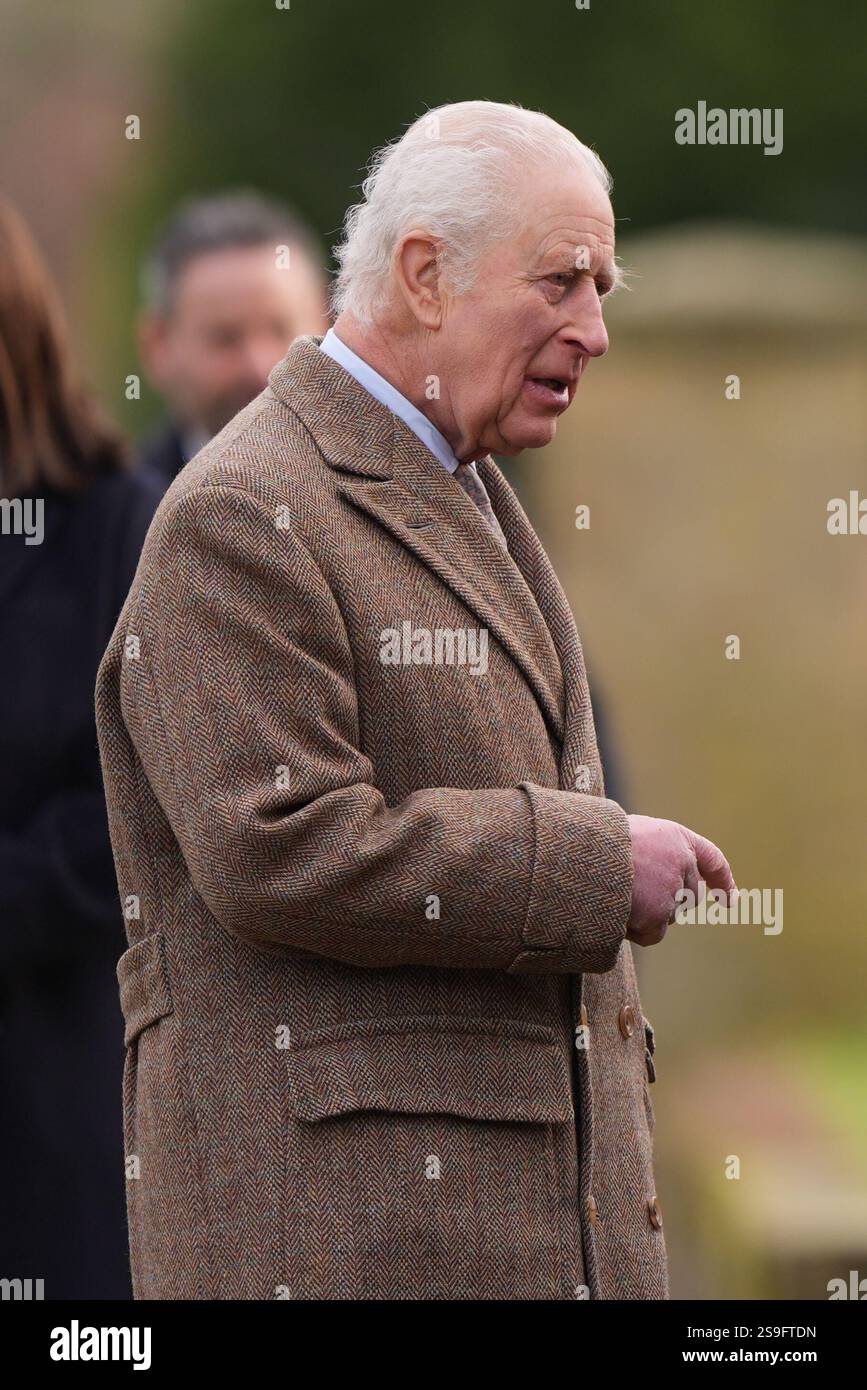King Charles III arrives for a Sunday church service at St Mary the ...