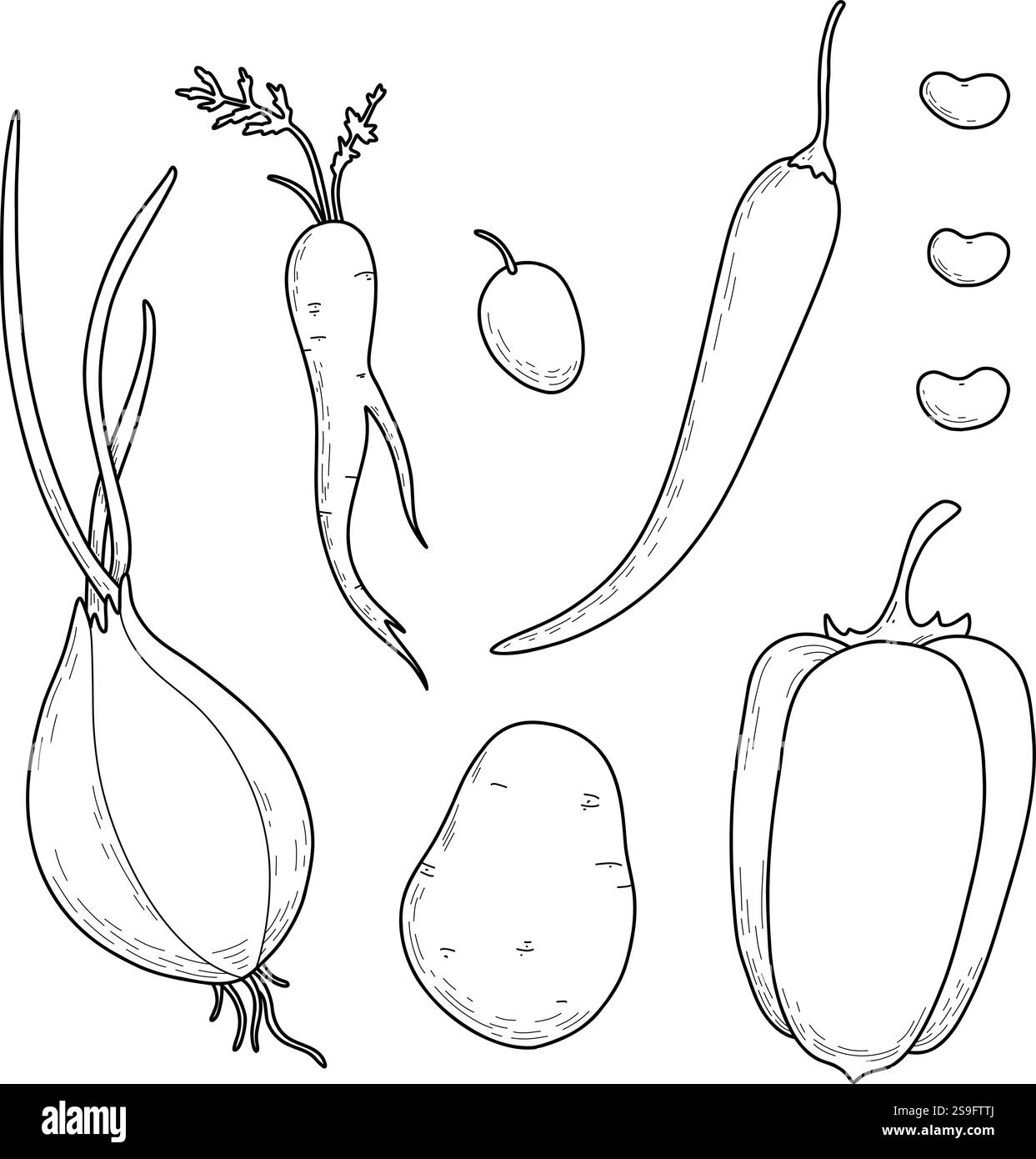 Set of vector outline vegetables for coloring, menu design, vegetarians ...