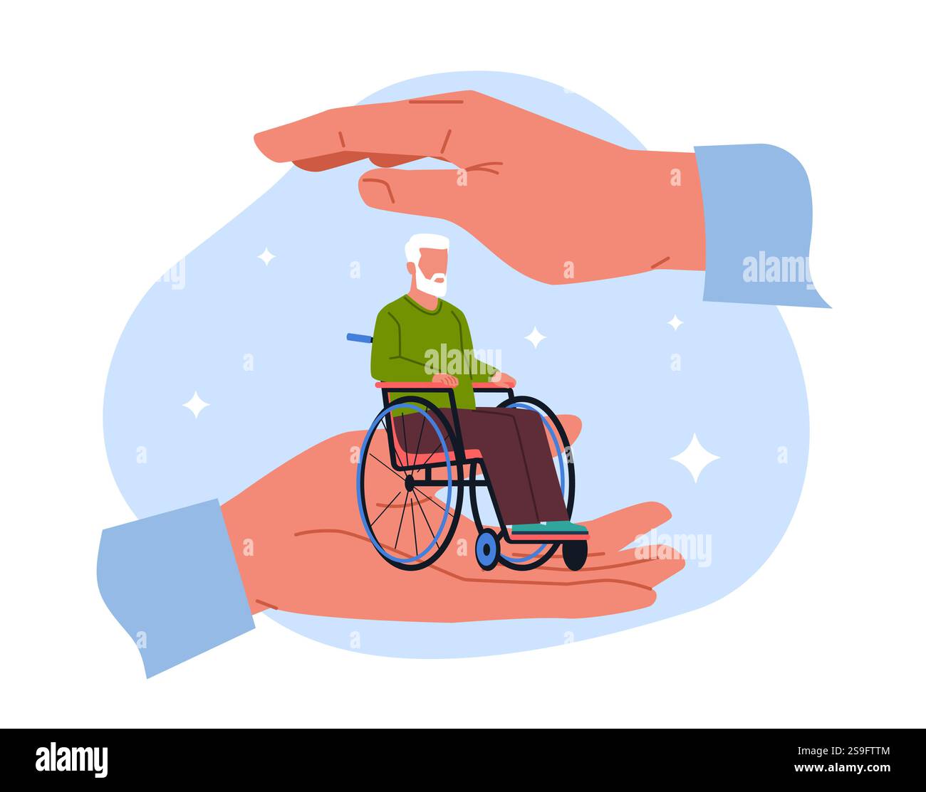Concept protection of elderly people with disabilities. Hand huge hold ...