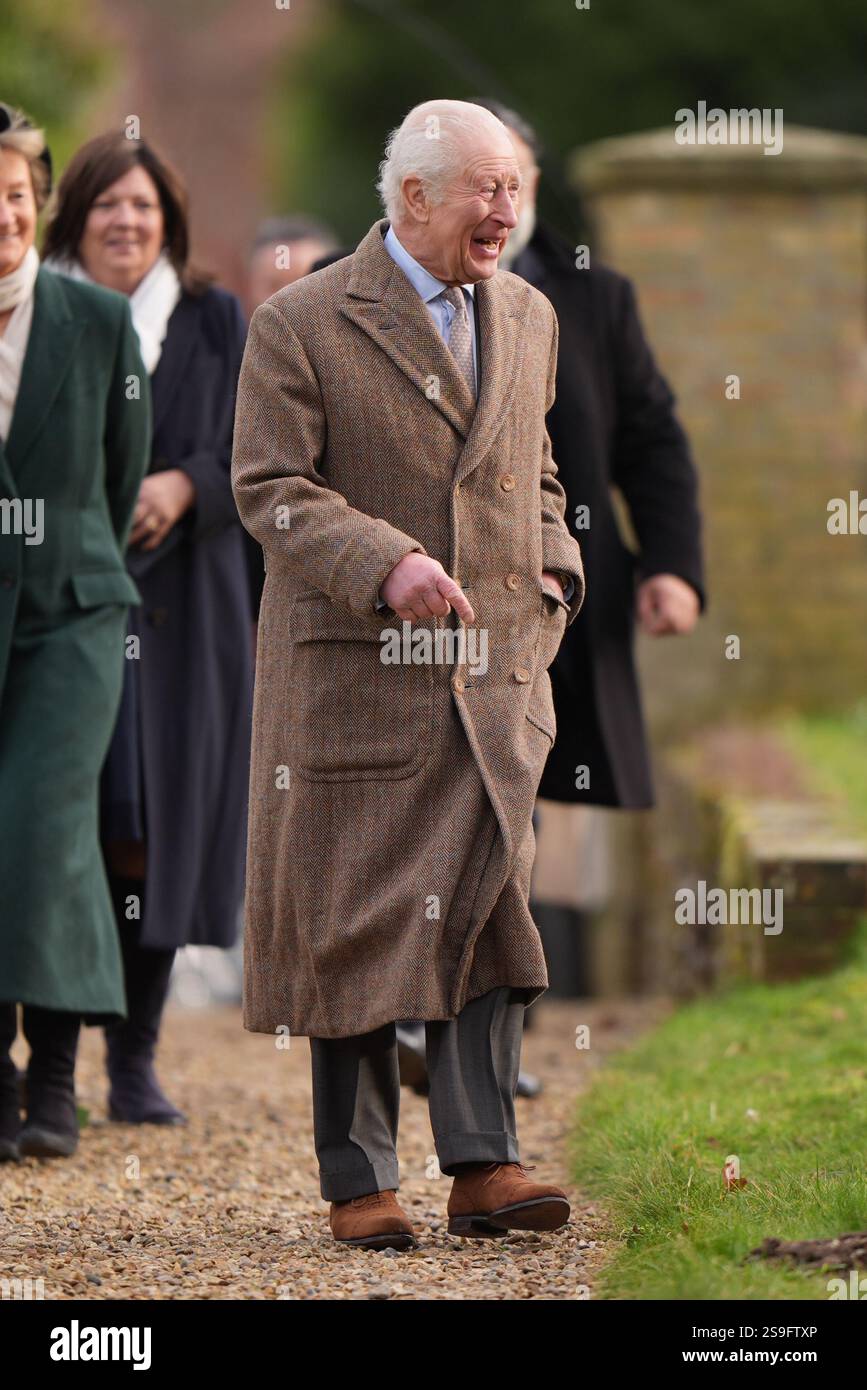 King Charles III arrives for a Sunday church service at St Mary the ...