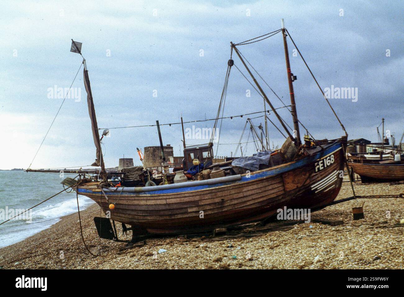 A fishing boat on the beach at Deal, in Kent, in 1985 Stock Photo - Alamy