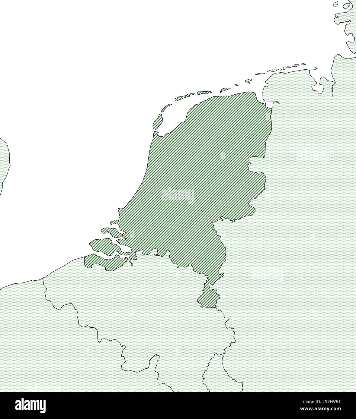 Map of Netherlands and nearby countries, Netherlands is shaded wirh ...