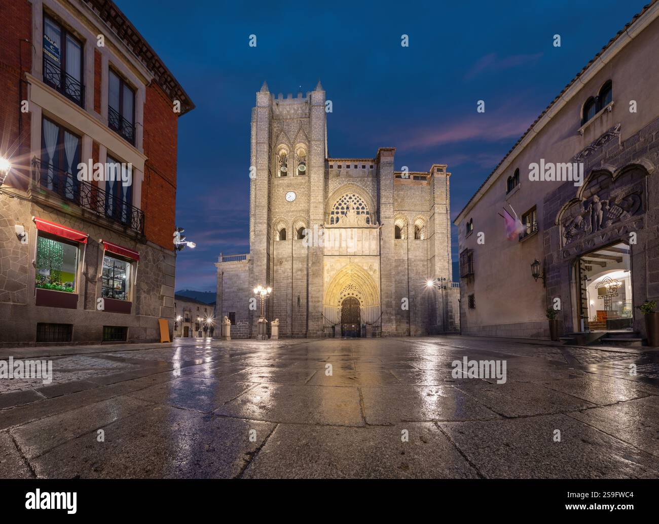 Catedral de Avila at dusk - Austere Romanesque-Gothic cathedral built ...