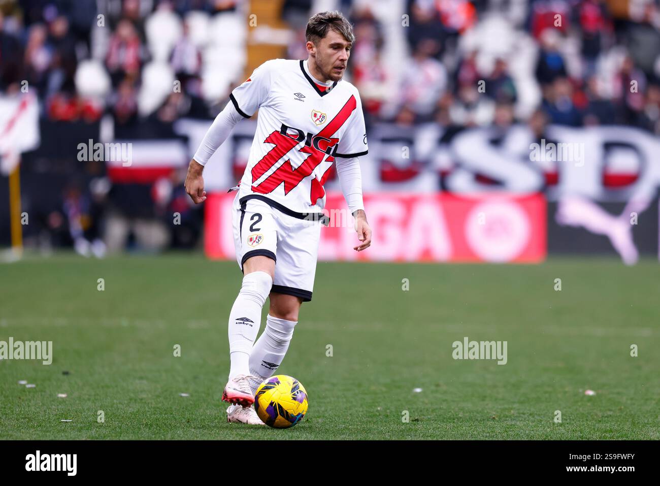 Andrei Ratiu of Rayo Vallecano in action during the Spanish League ...