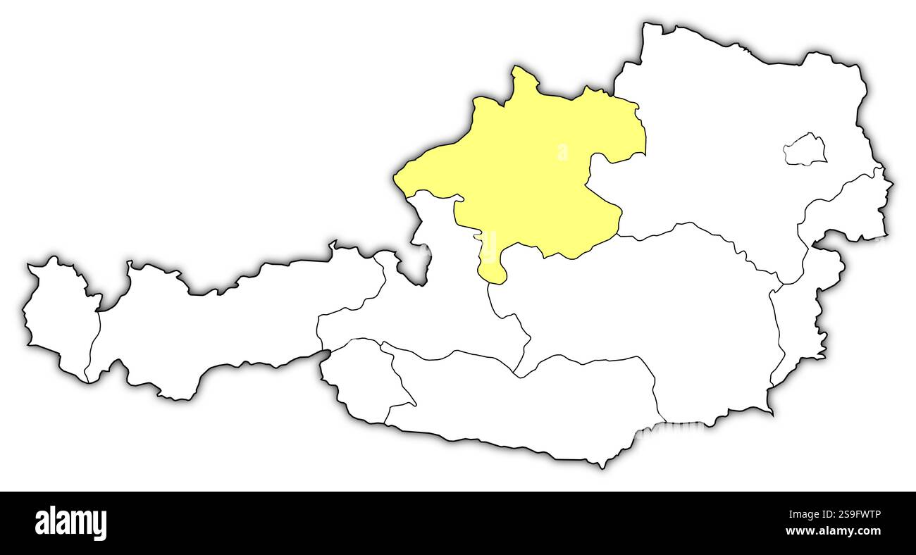 Map of Austria with the provinces, Upper Austria is highlighted in ...