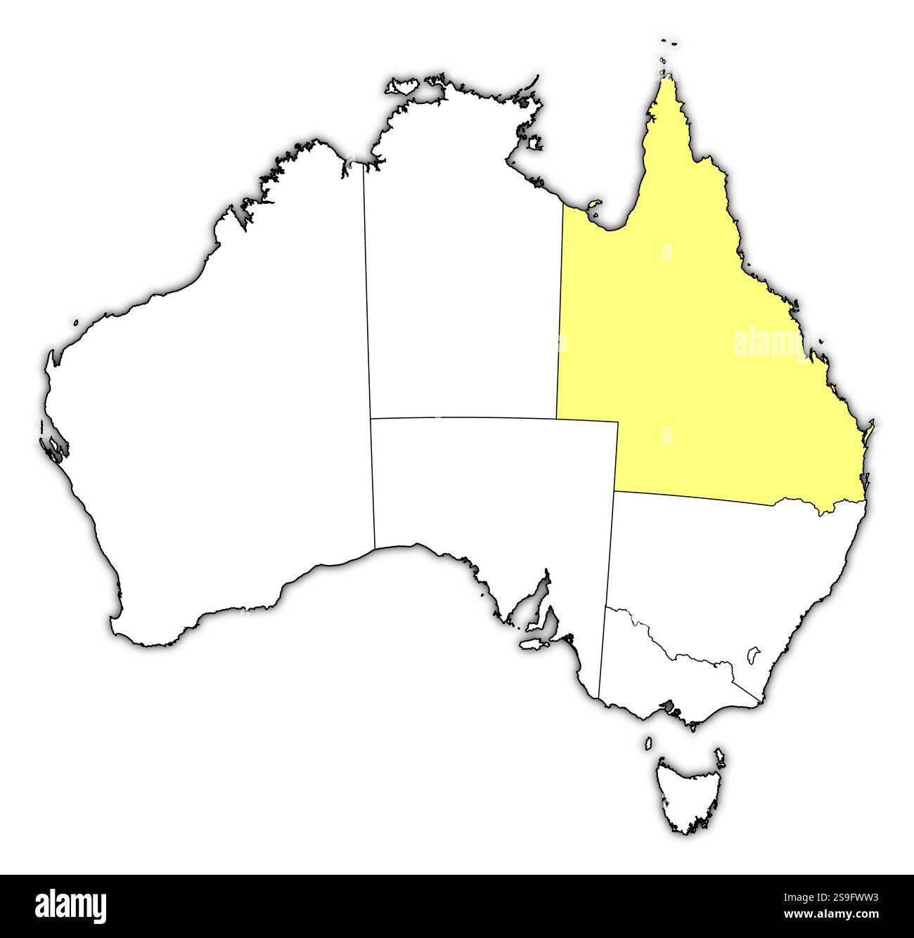 Map of Australia with the provinces, Queensland is highlighted in ...