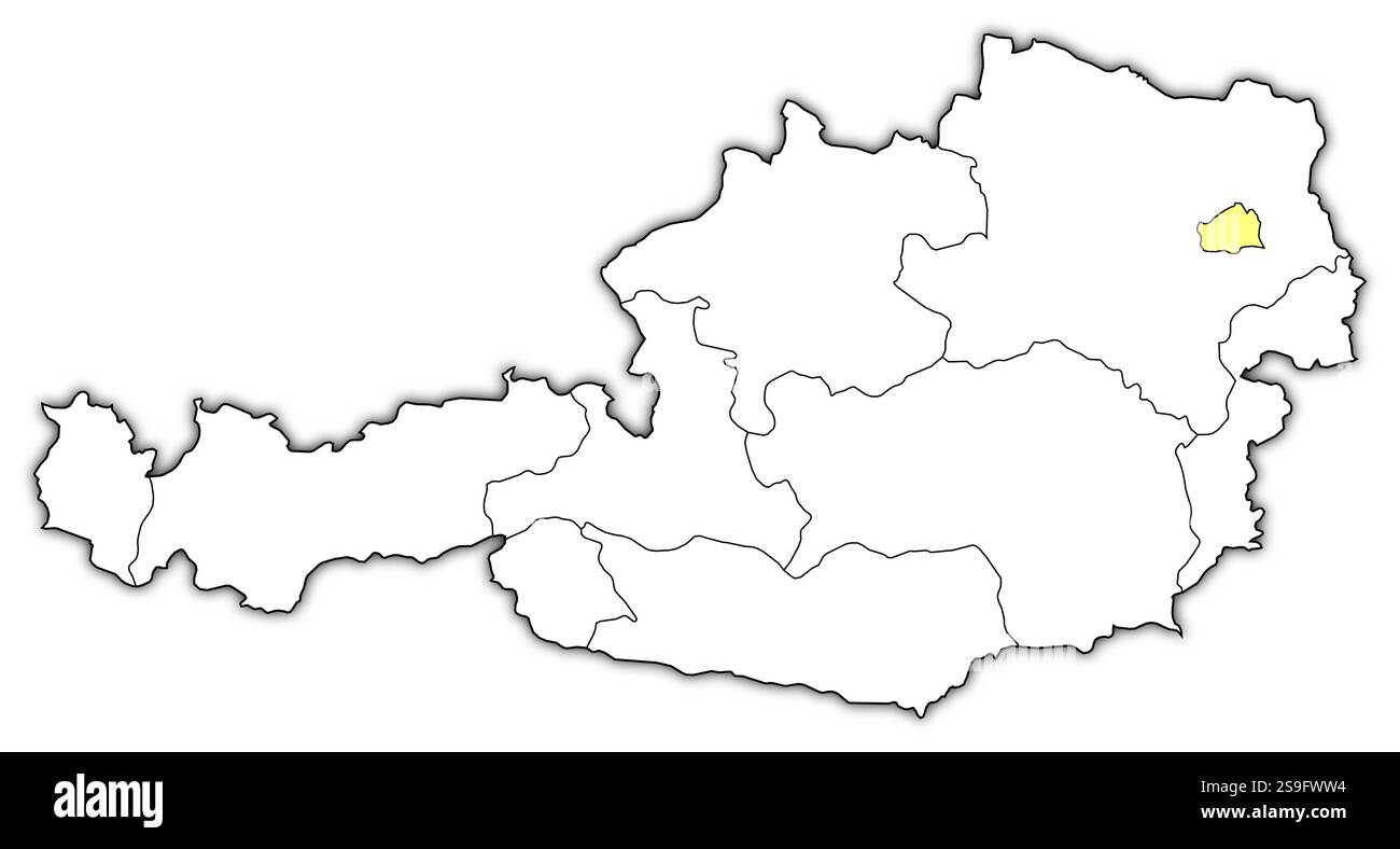 Map of Austria with the provinces, Vienna is highlighted in yellow ...