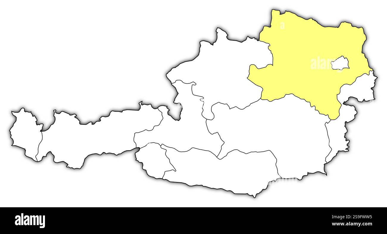 Map of Austria with the provinces, Lower Austria is highlighted in ...