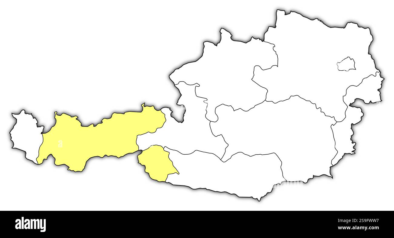 Map of Austria with the provinces, Tyrol is highlighted in yellow Stock ...