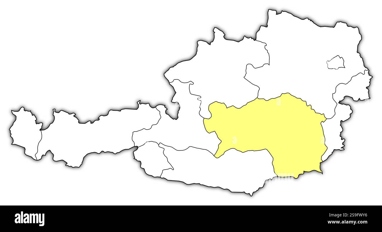 Map of Austria with the provinces, Styria is highlighted in yellow ...