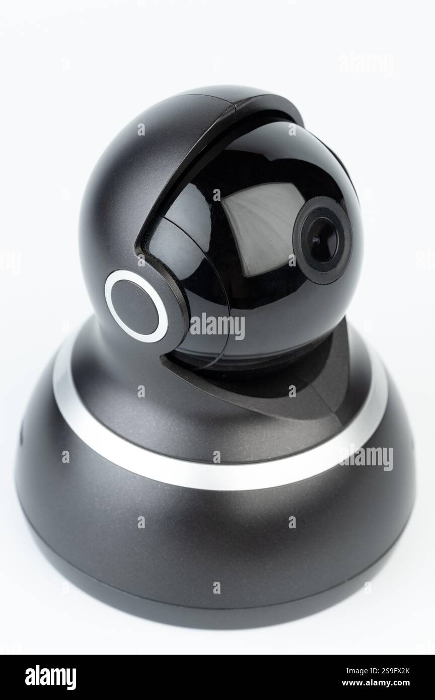 Black security camera perspective view isolated on white studio ...