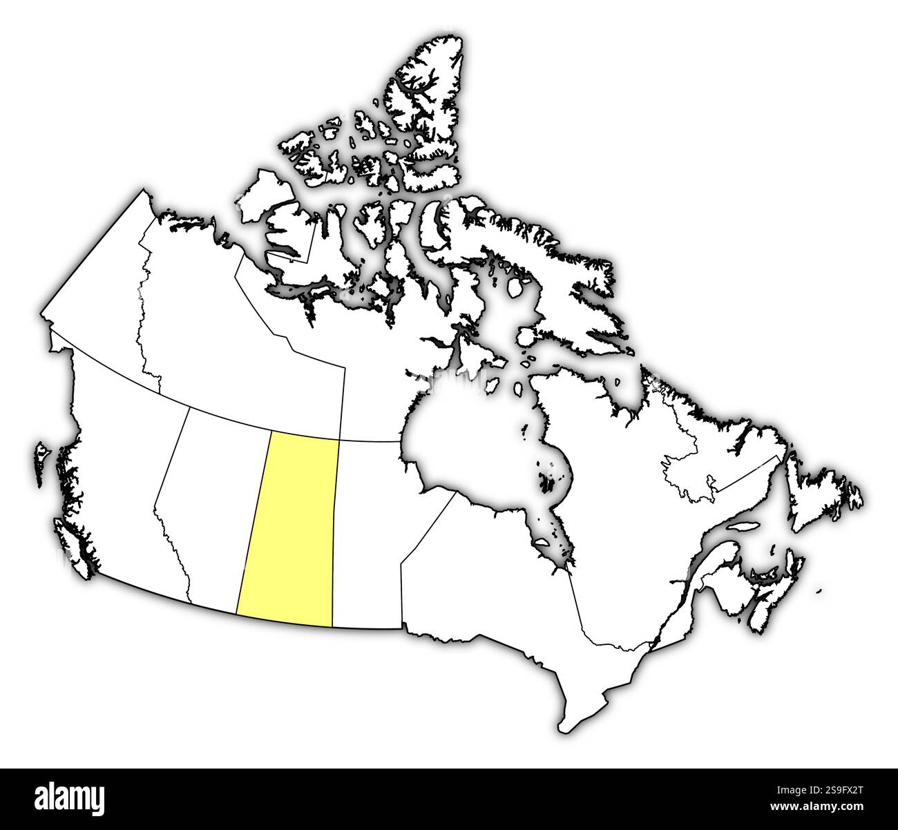 Map of Canada with the provinces, Saskatchewan is highlighted in yellow ...