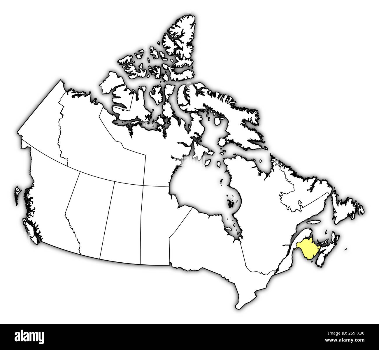 Map of Canada with the provinces, New Brunswick is highlighted in ...