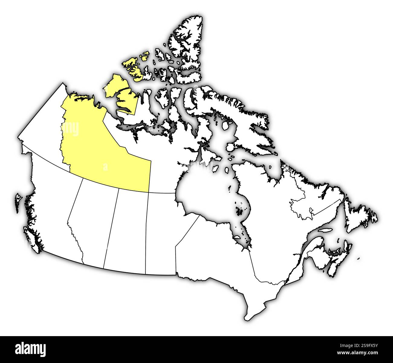 Map of Canada with the provinces, Northwest Territories is highlighted ...