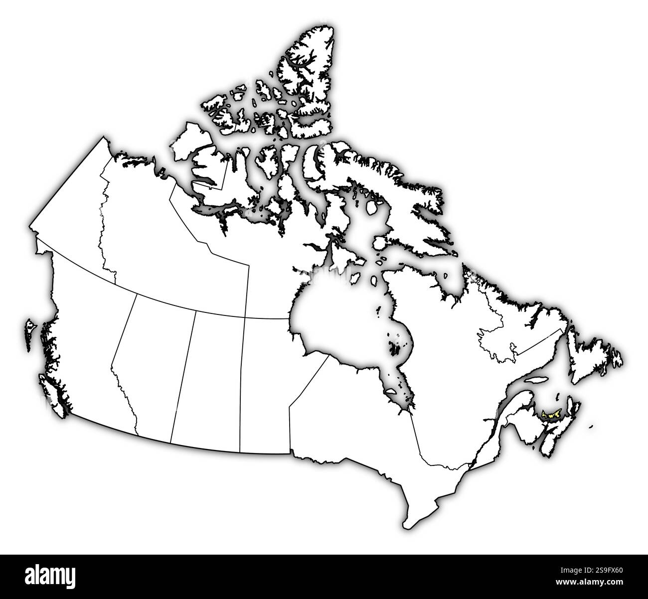 Map of Canada with the provinces, Prince Edward Island is highlighted ...