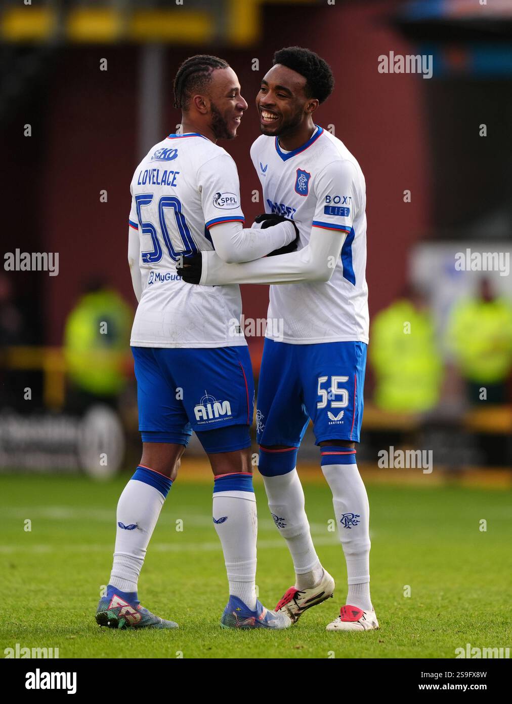 Rangers' Zak Lovelace (left) and Paul Nsio after the William Hill ...