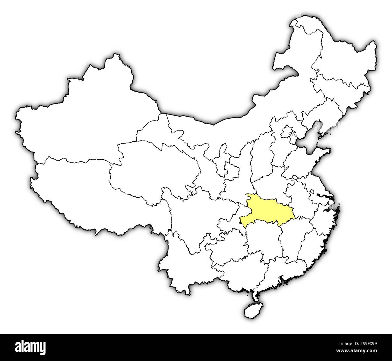 Map of China with the provinces, Hubei is highlighted in yellow Stock ...