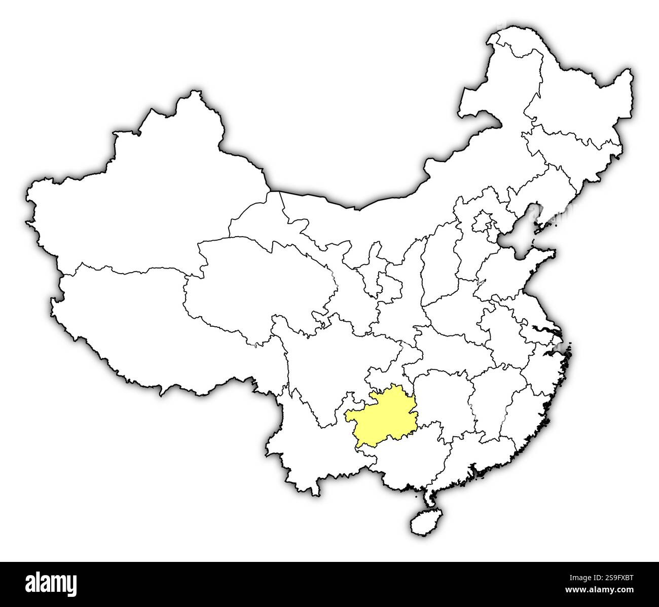 Map of China with the provinces, Guizhou is highlighted in yellow Stock ...