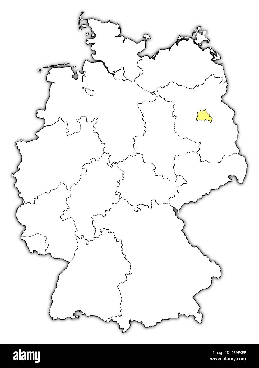 Map of Germany with the provinces, Berlin is highlighted in yellow ...