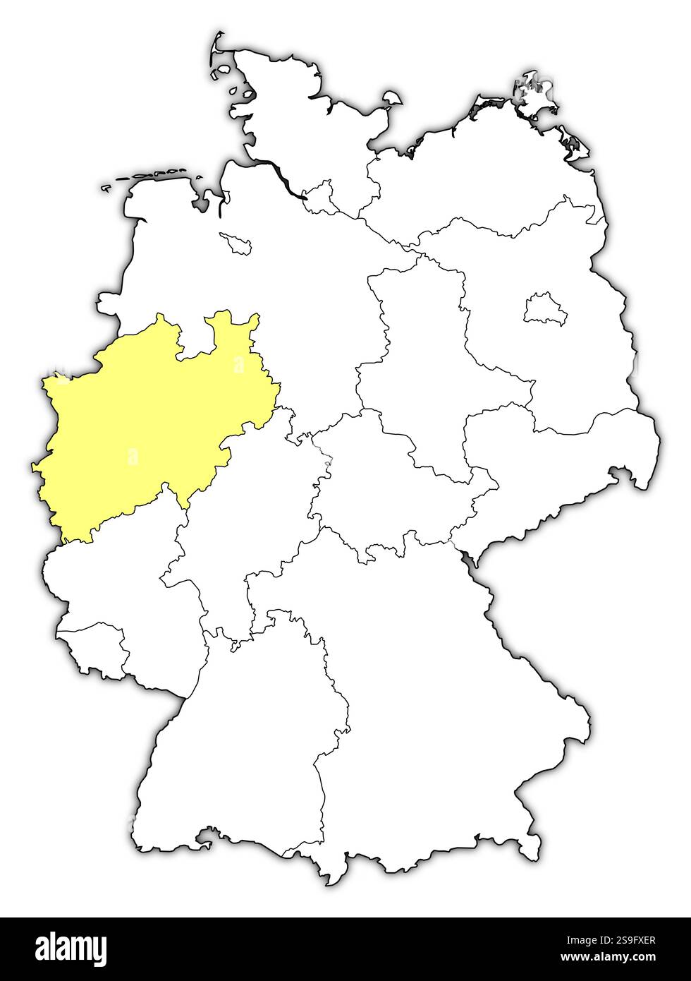 Map of Germany with the provinces, North Rhine-Westphalia is ...