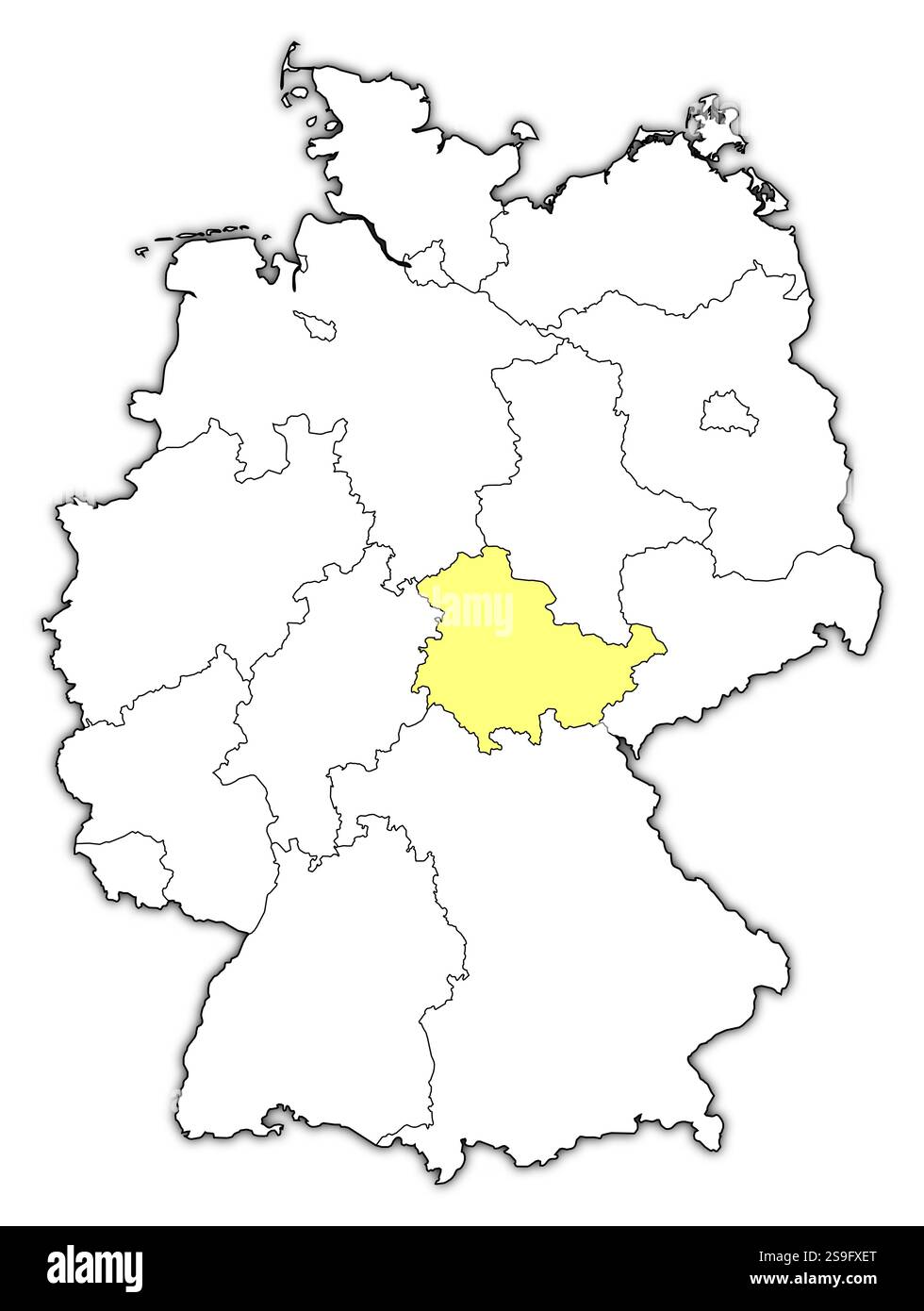 Map of Germany with the provinces, Thuringia is highlighted in yellow ...