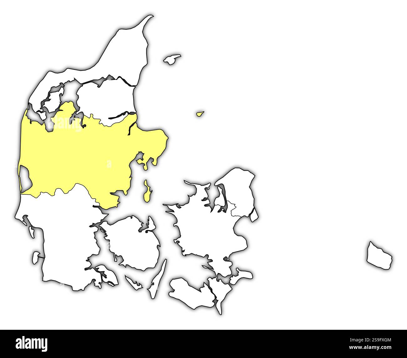 Map of Danmark with the provinces, Central Denmark is highlighted in ...