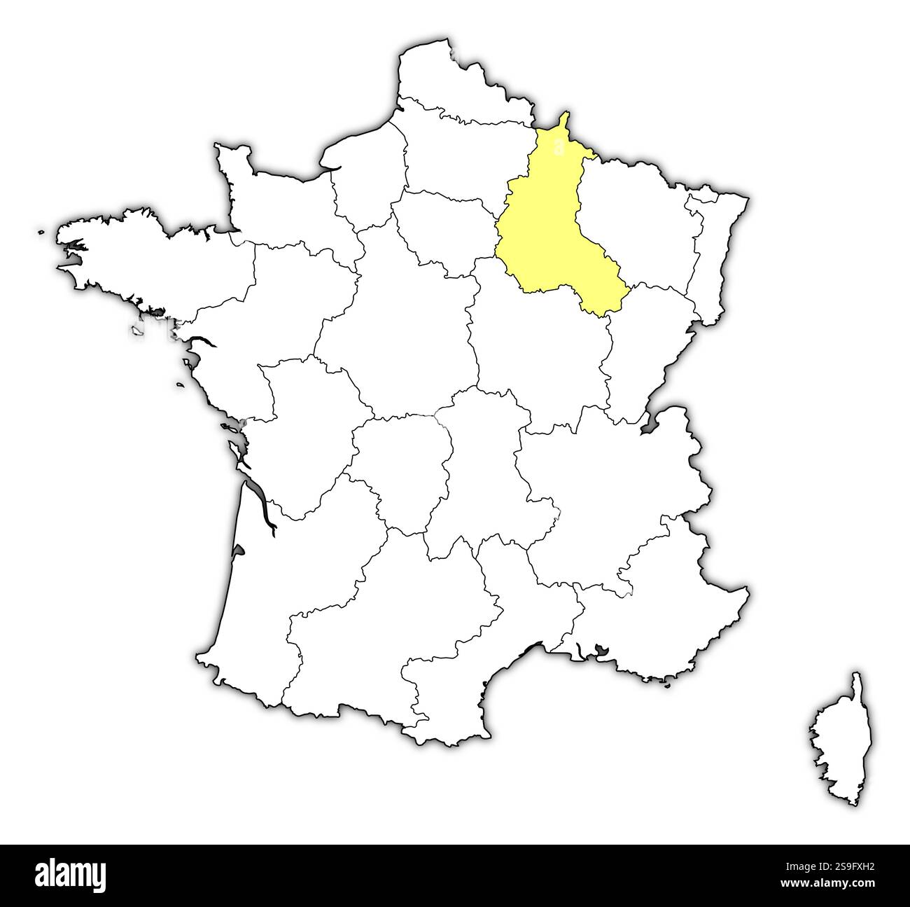 Map of France with the provinces, Champagne-Ardenne is highlighted in ...