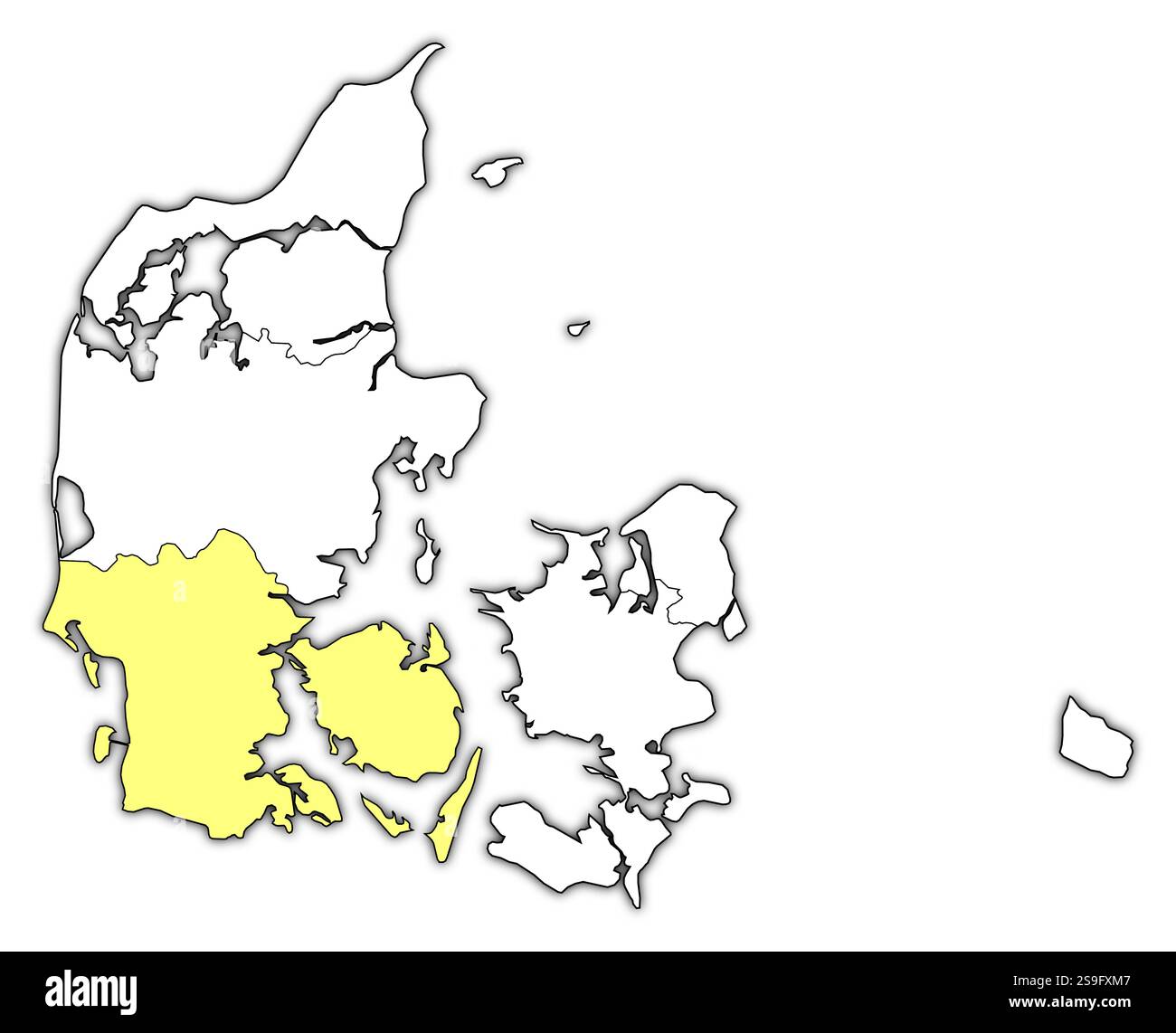 Map of Danmark with the provinces, South Denmark is highlighted in ...