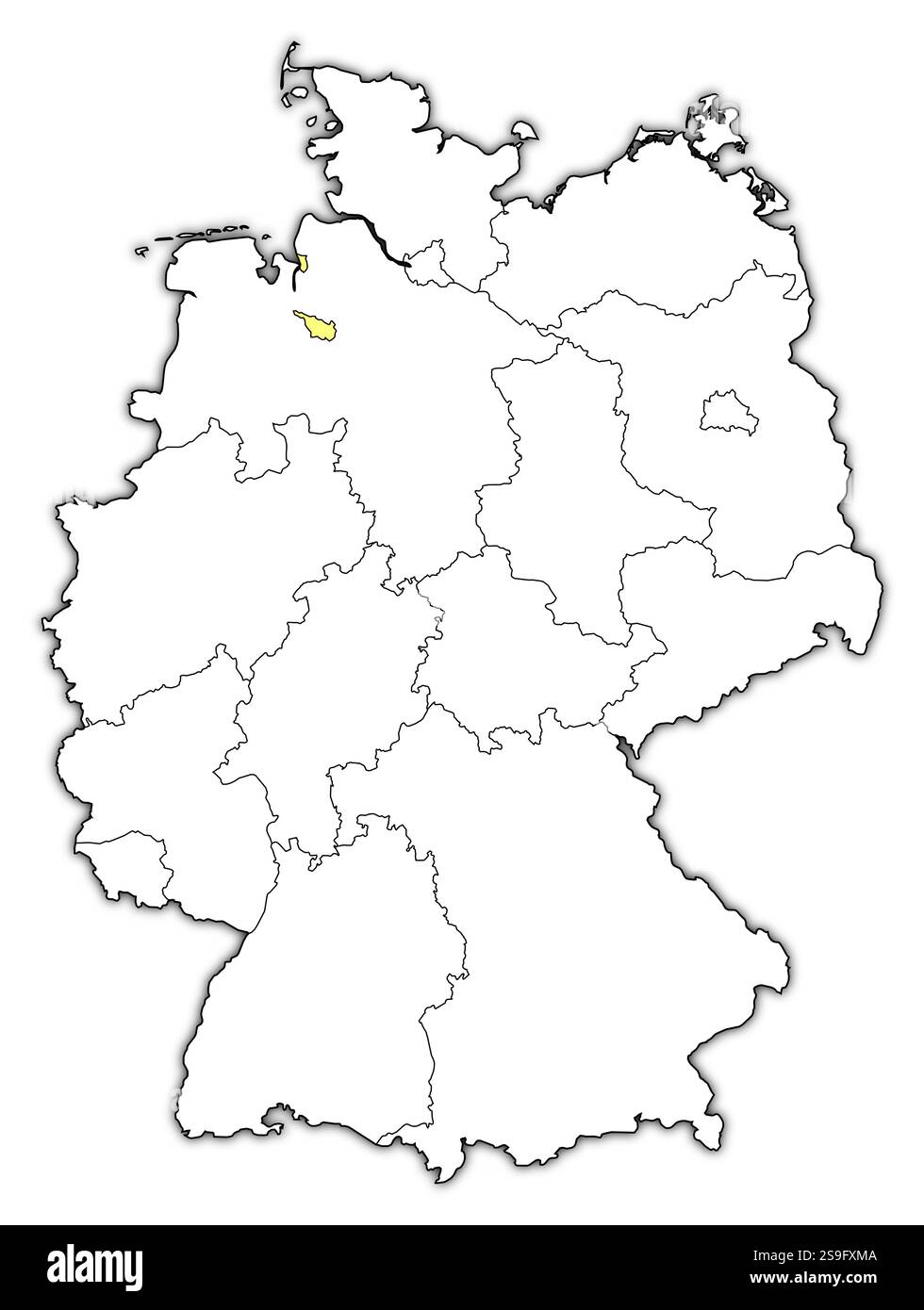 Map of Germany with the provinces, Bremen is highlighted in yellow ...