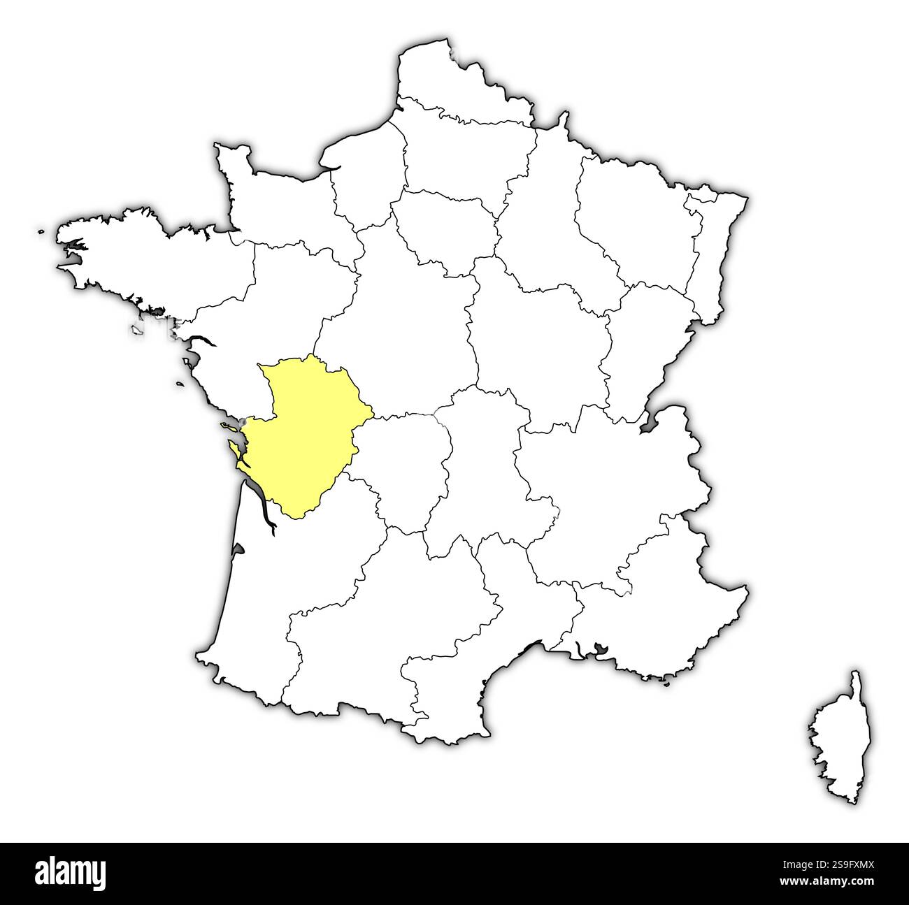 Map of France with the provinces, Poitou-Charentes is highlighted in ...