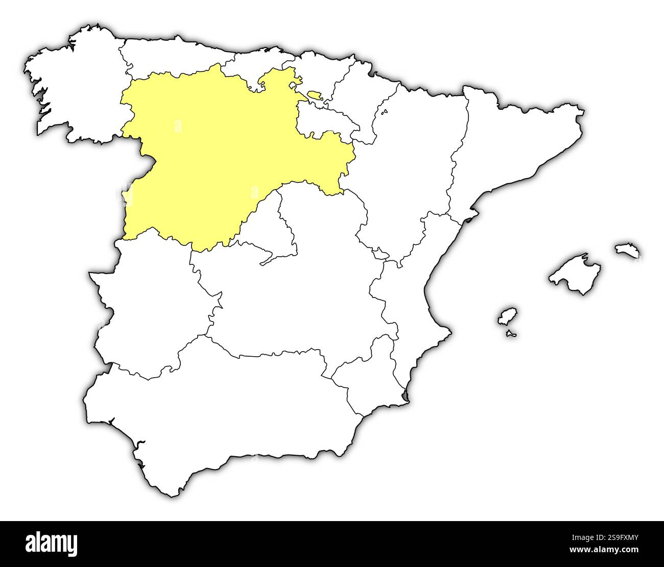 Map of Spain with the provinces, Castile and León is highlighted in ...