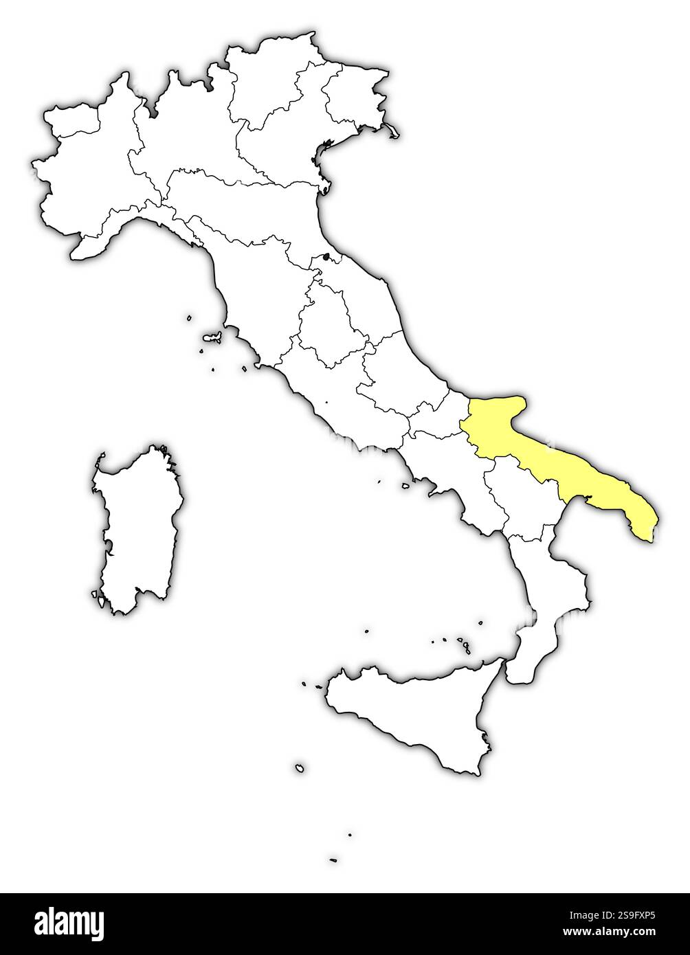 Map of Italy with the provinces, Apulia is highlighted in yellow Stock ...