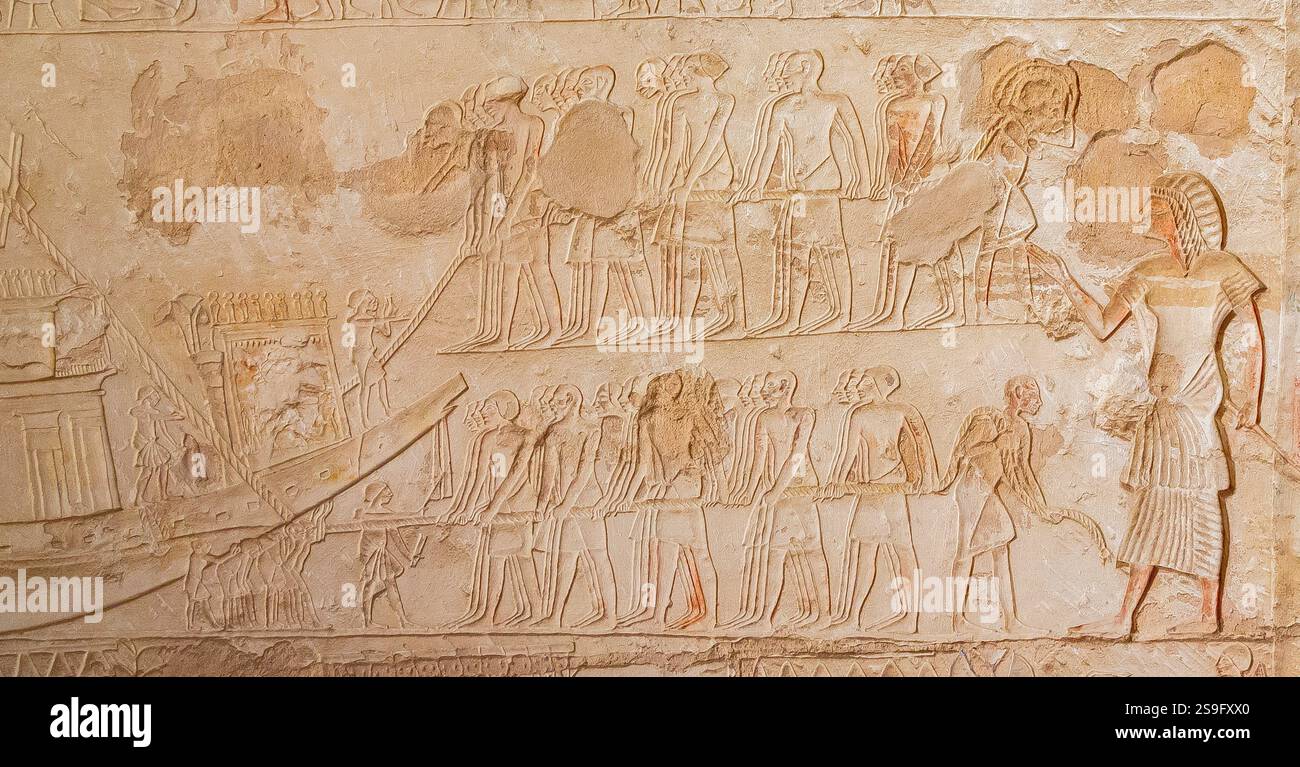 Egypt, Saqqara, tomb of Meryneith, north wall of the inner court ...