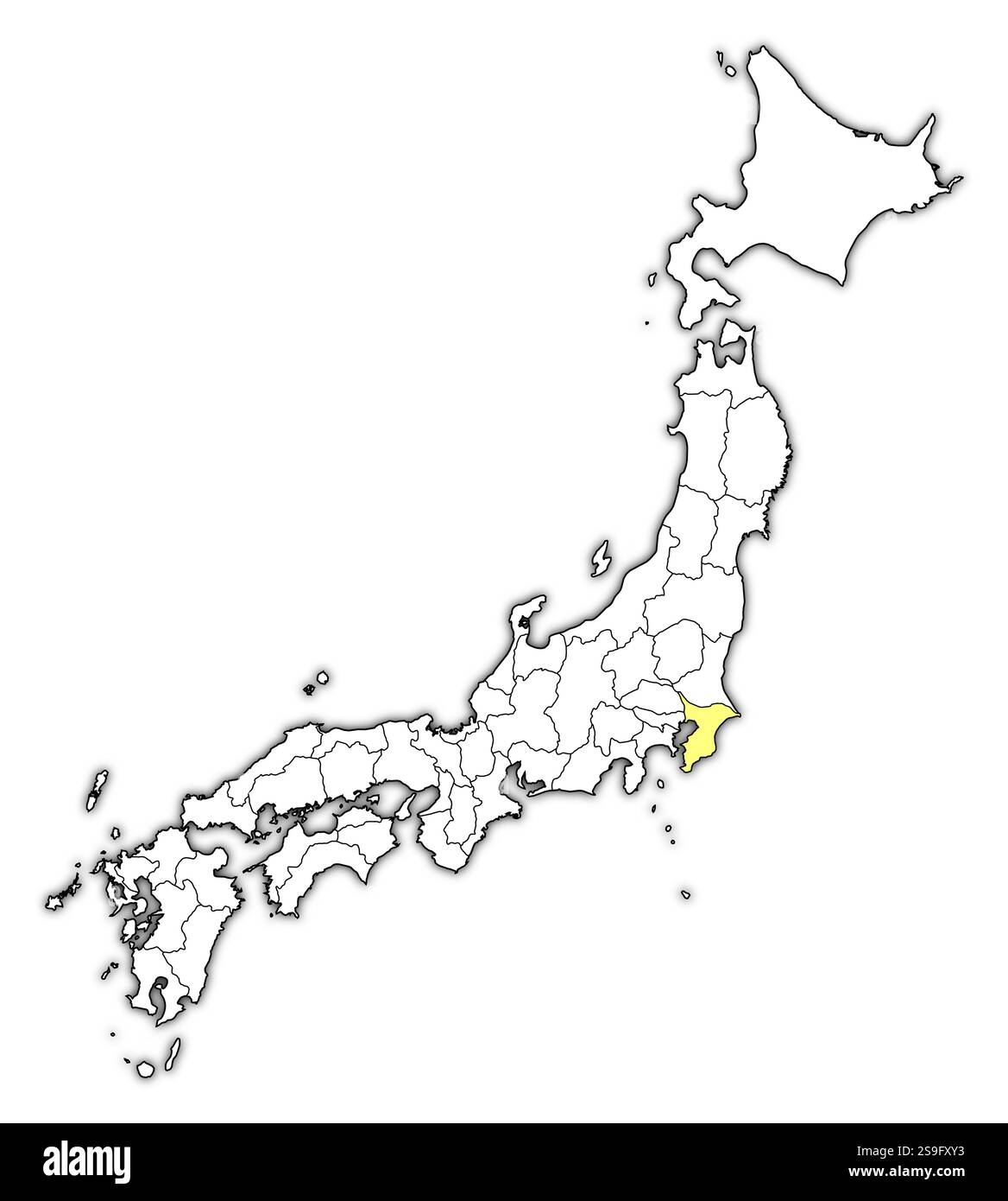 Map of Japan with the provinces, Chiba is highlighted in yellow Stock ...