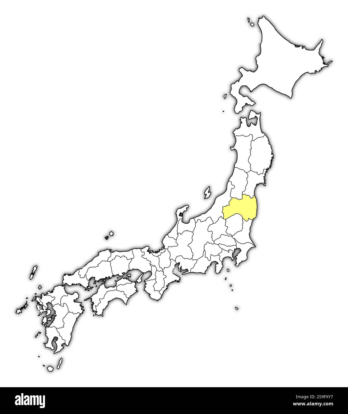 Map of Japan with the provinces, Fukushima is highlighted in yellow ...