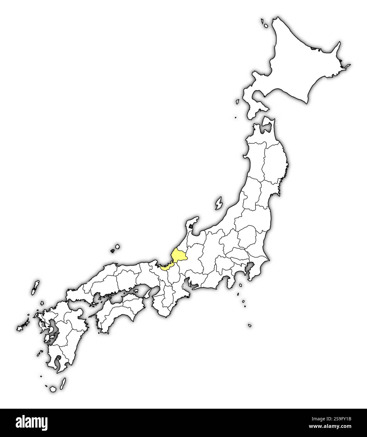 Map of Japan with the provinces, Fukui is highlighted in yellow Stock ...