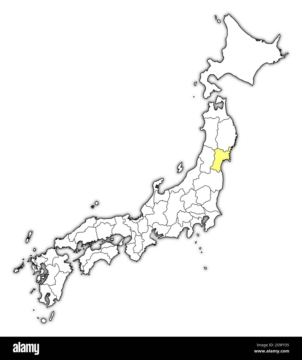 Map of Japan with the provinces, Miyagi is highlighted in yellow Stock ...