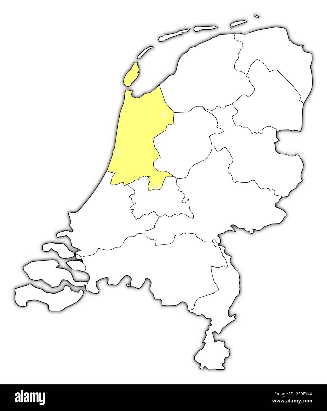 Map of Netherlands with the provinces, North Holland is highlighted in ...
