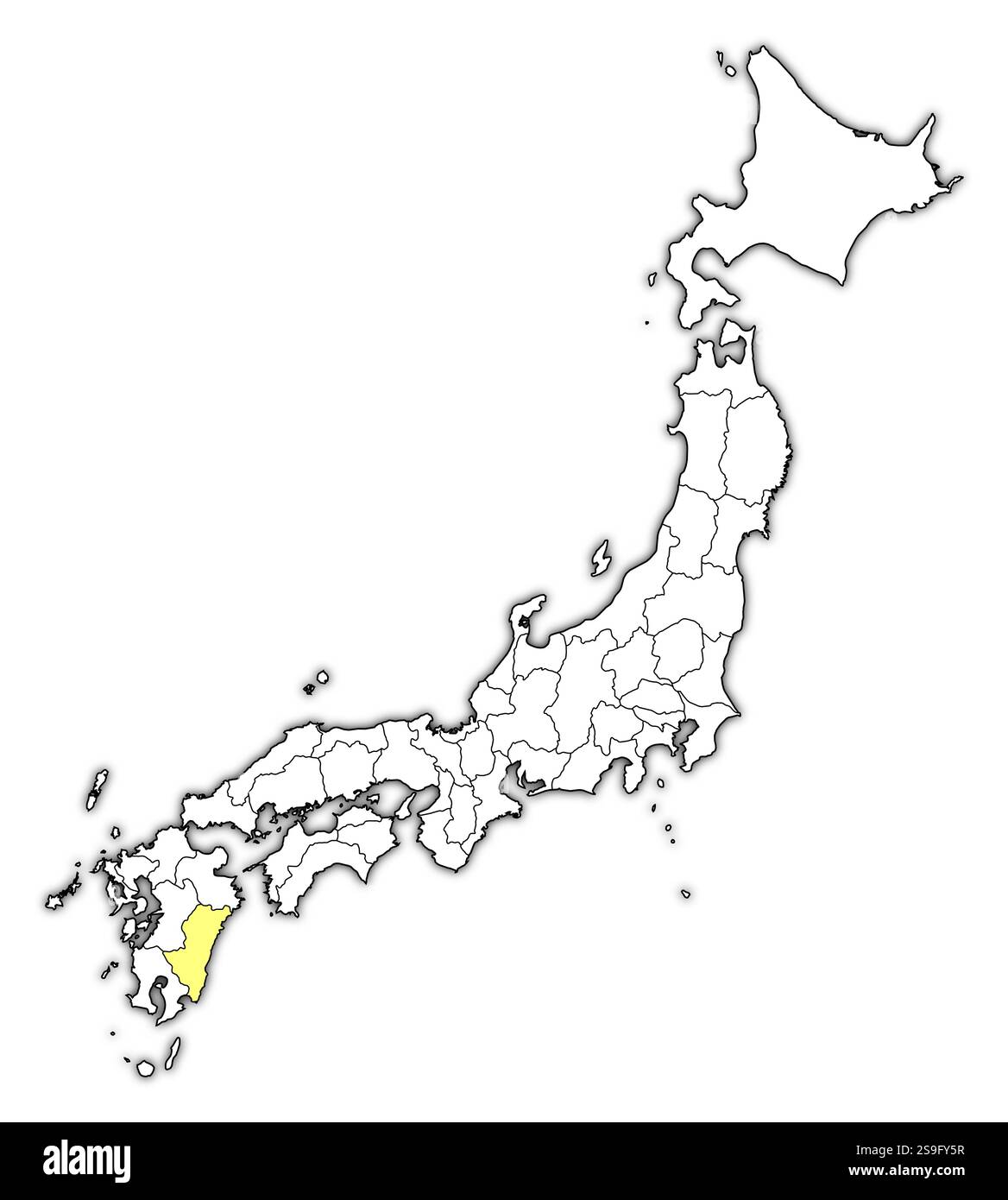 Map of Japan with the provinces, Miyazaki is highlighted in yellow ...
