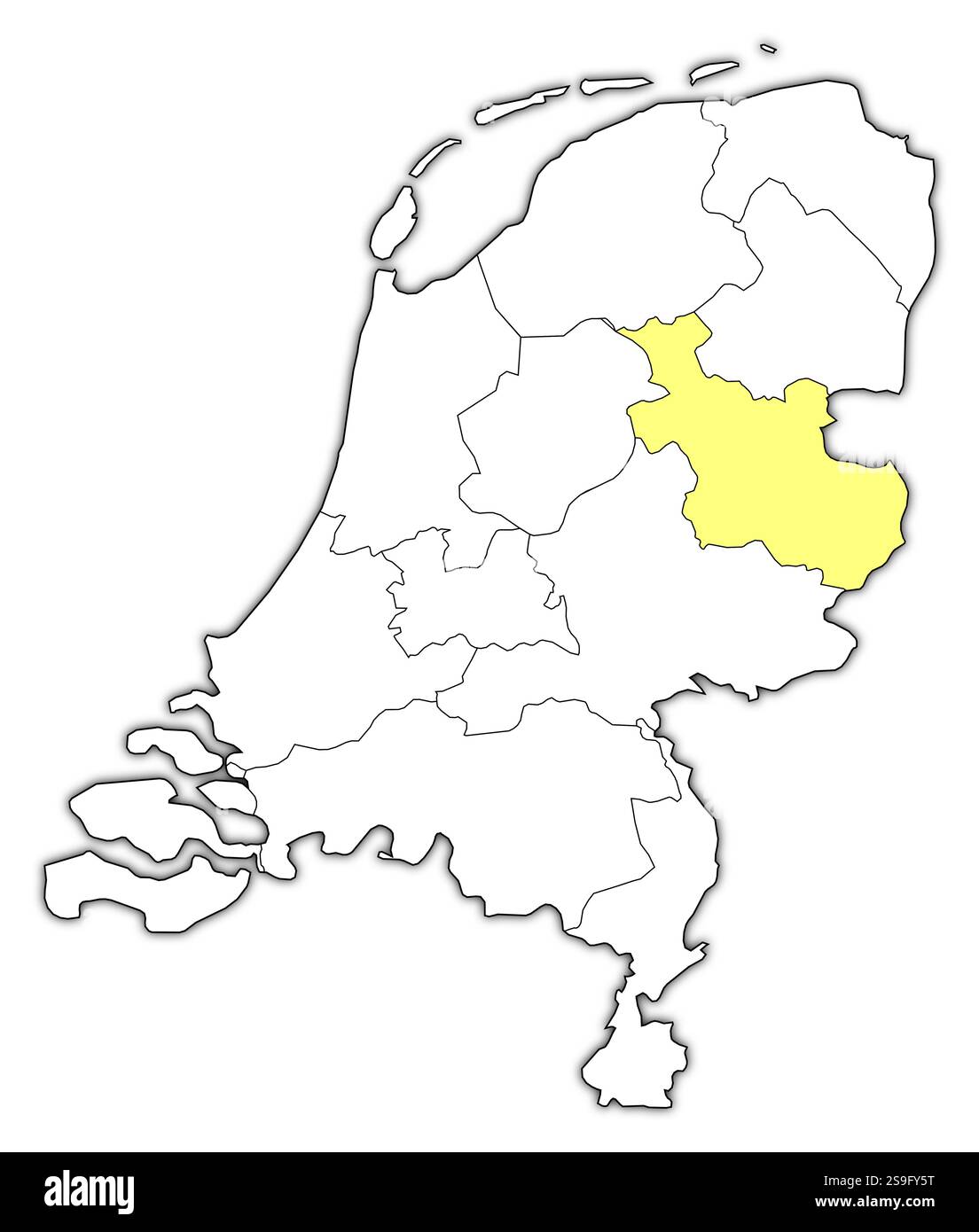 Map of Netherlands with the provinces, Overijssel is highlighted in ...