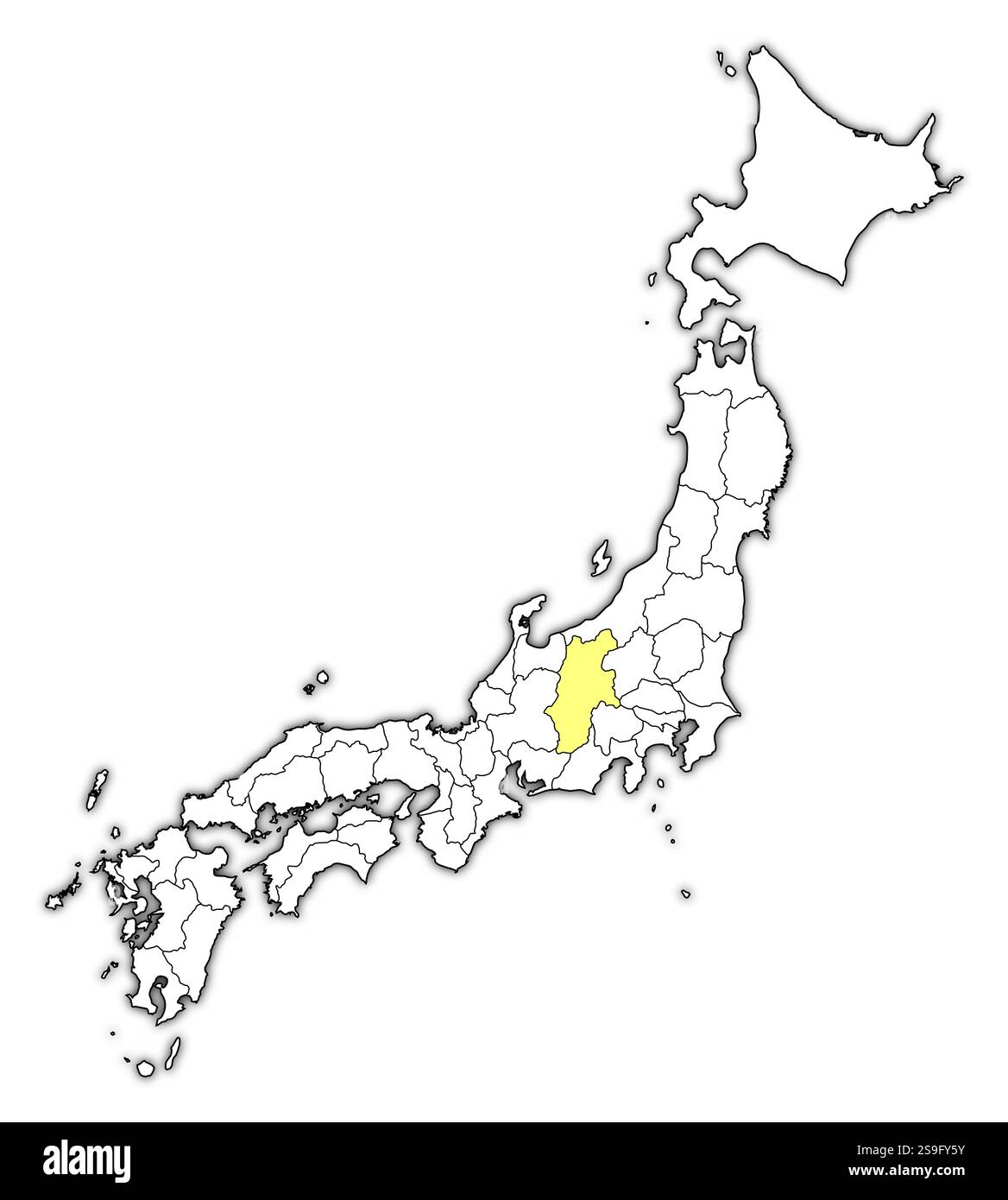 Map of Japan with the provinces, Nagano is highlighted in yellow Stock ...