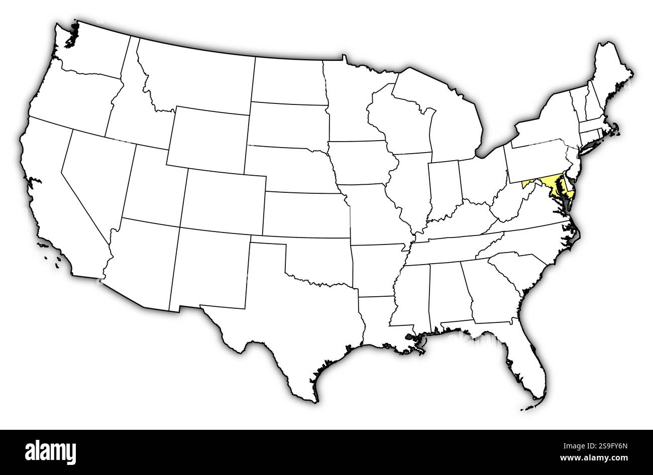 Map of United States with the provinces, Maryland is highlighted in ...