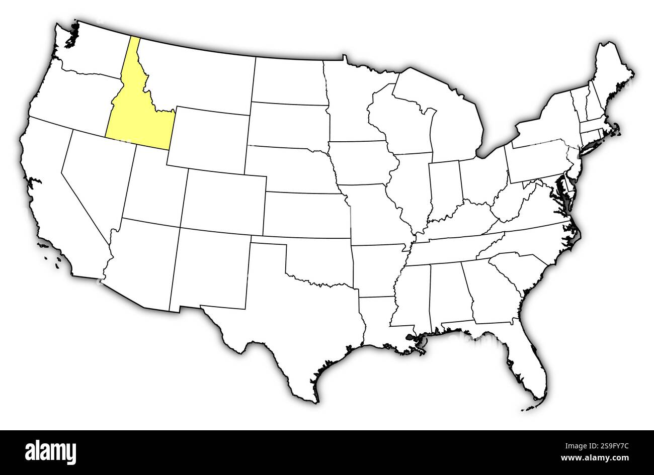 Map Of United States With The Provinces Idaho Is Highlighted In Yellow