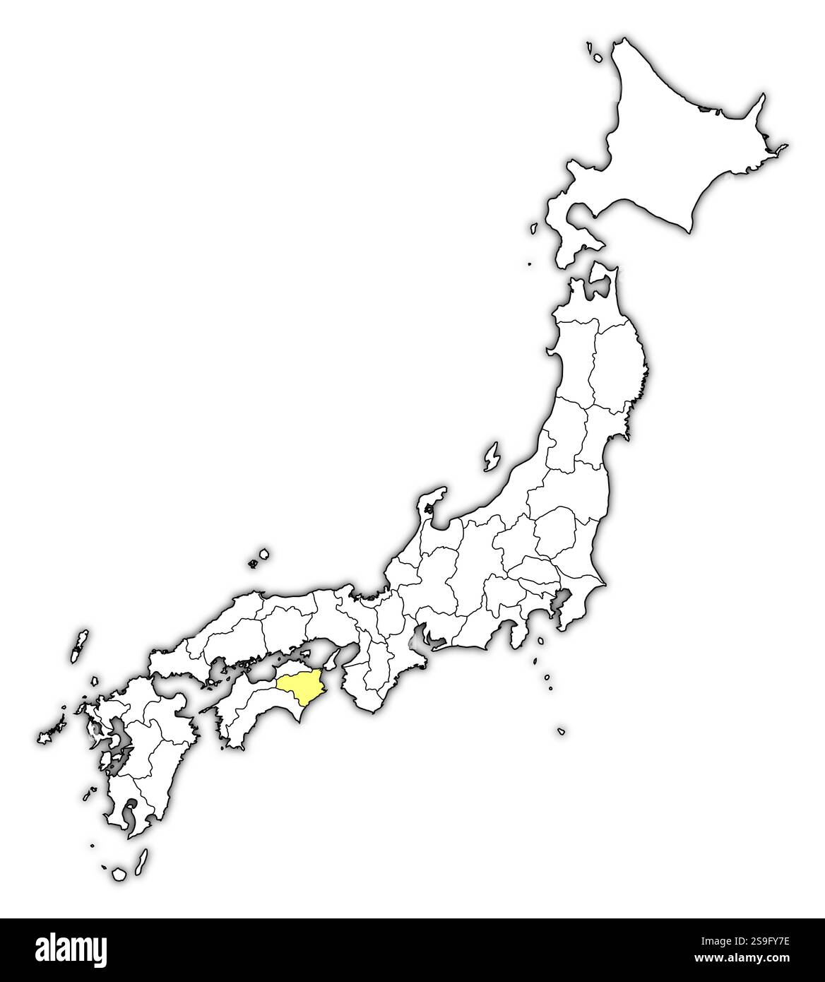 Map of Japan with the provinces, Tokushima is highlighted in yellow ...