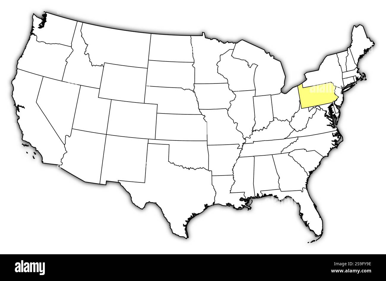 Map of United States with the provinces, Pennsylvania is highlighted in ...