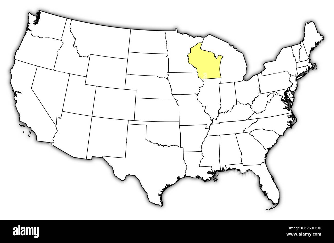 Map of United States with the provinces, Wisconsin is highlighted in ...