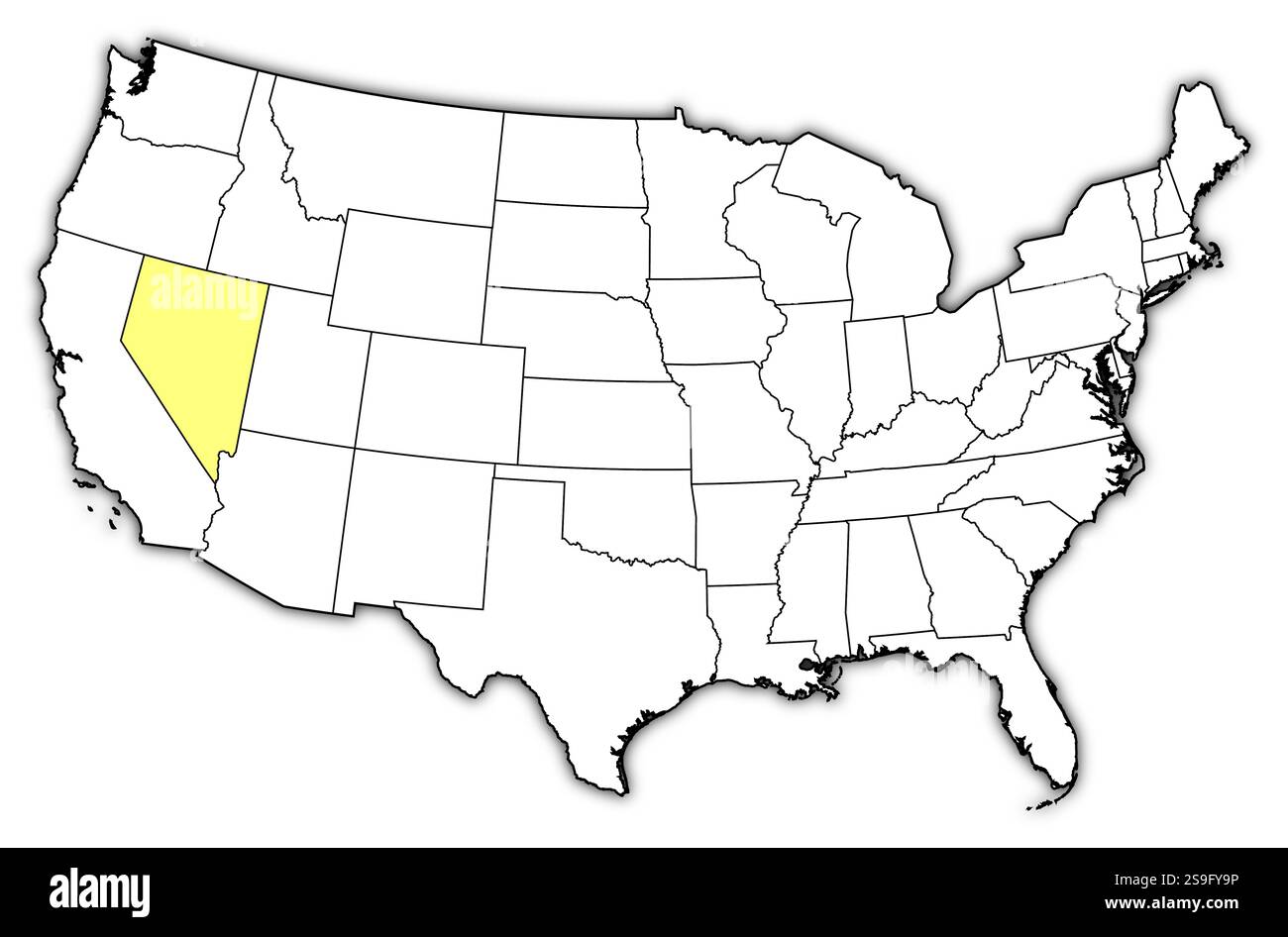 Map of United States with the provinces, Nevada is highlighted in ...