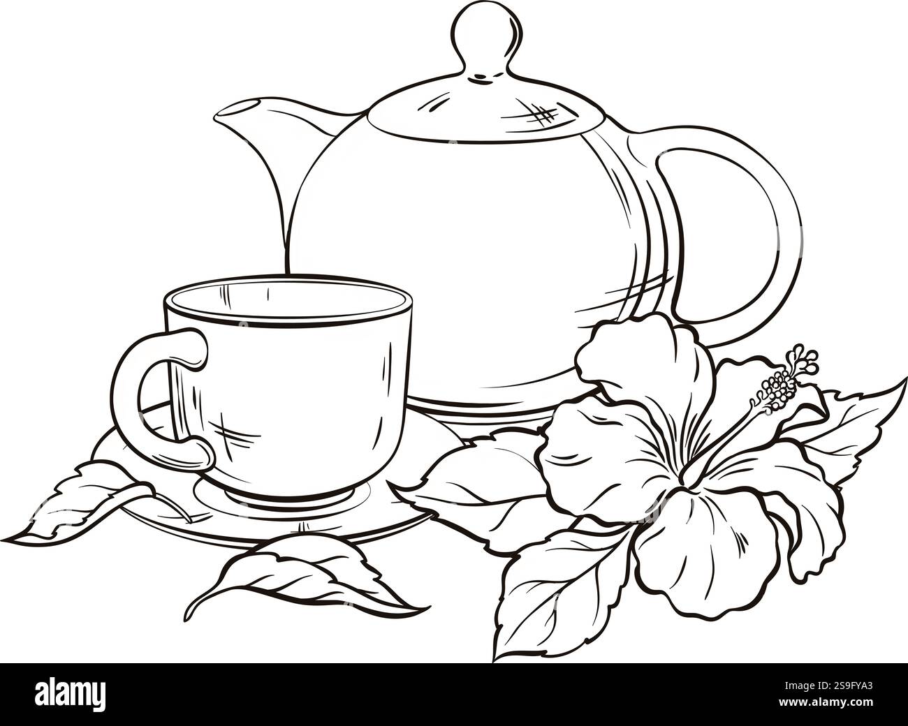 Hibiscus Tea and Teapot Outline Illustration Stock Vector Image & Art ...